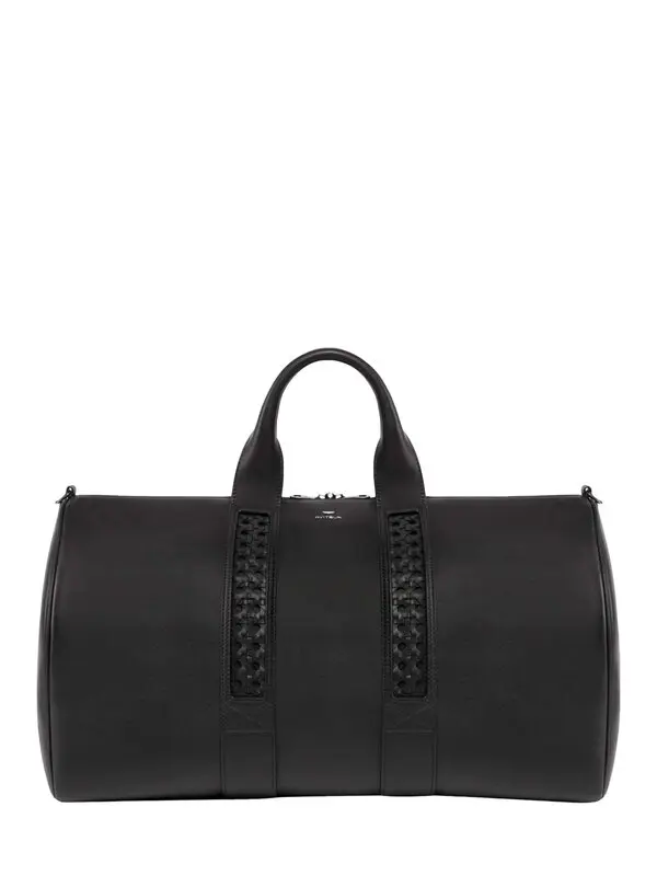 AVITEUR Leather Holdall With Woven Detail - Black
