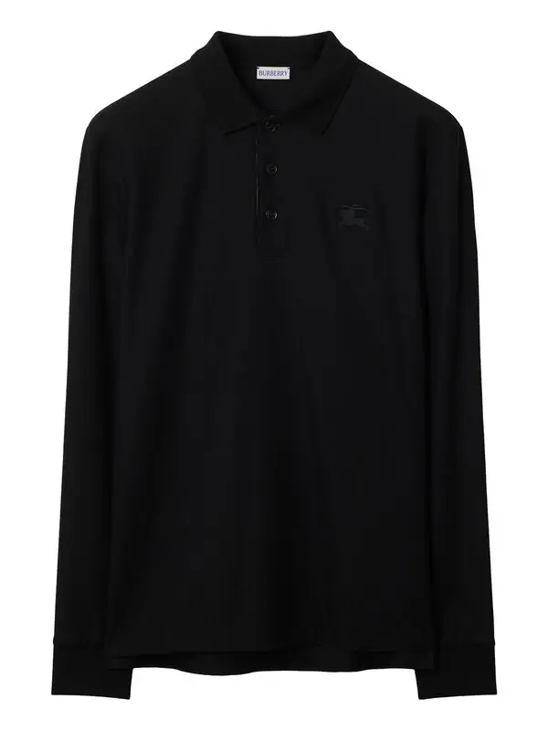 Burberry Cotton Ekd -embroidered Long-sleeve Polo Shirt - Black