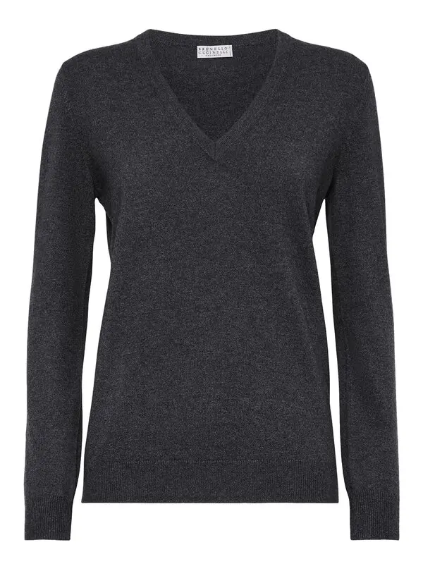 Brunello Cucinelli Cashmere Sweater With Monili Trim - Black