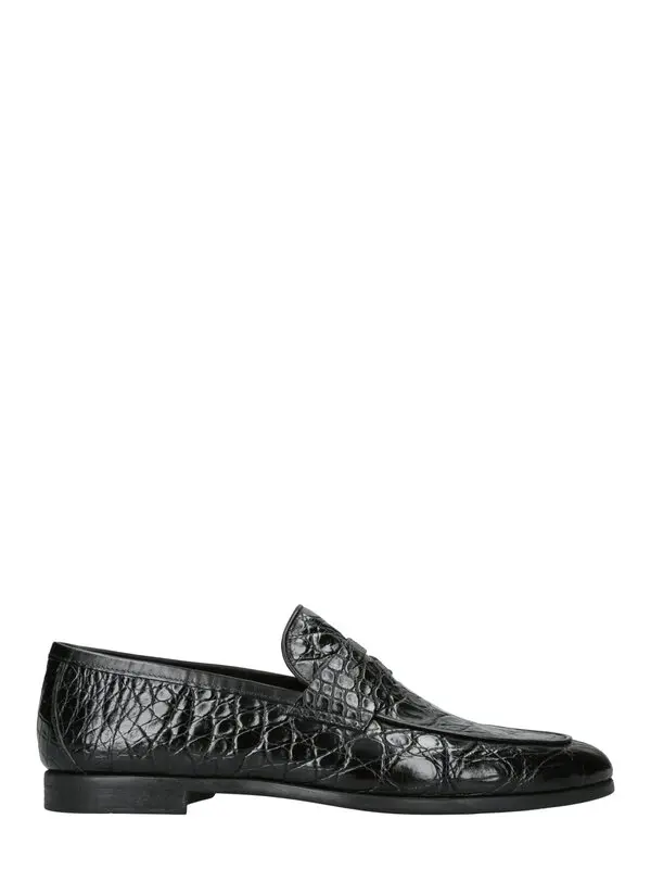 Magnanni Crocodile Leather Penny Loafers - Black