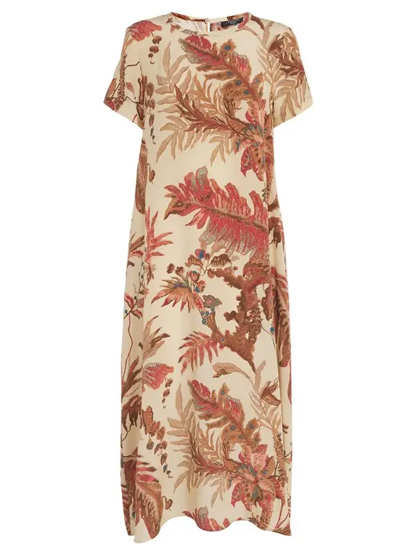 Max Mara Silk Floral Maxi Dress - Beige
