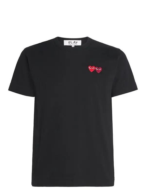 Play Comme Des Garcon Embroidered Double-heart T-shirt - Black