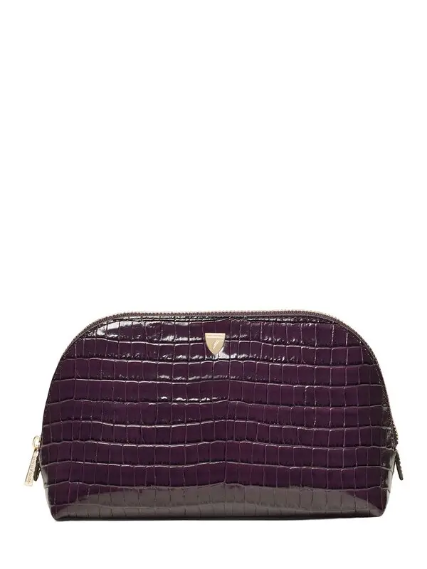 ASPINAL OF LONDON Small Croc-embossed Leather Cosmetic Case - Purple