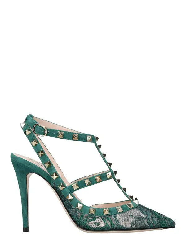 Valentino Garavani Lace Rockstud 100 Pumps - Green