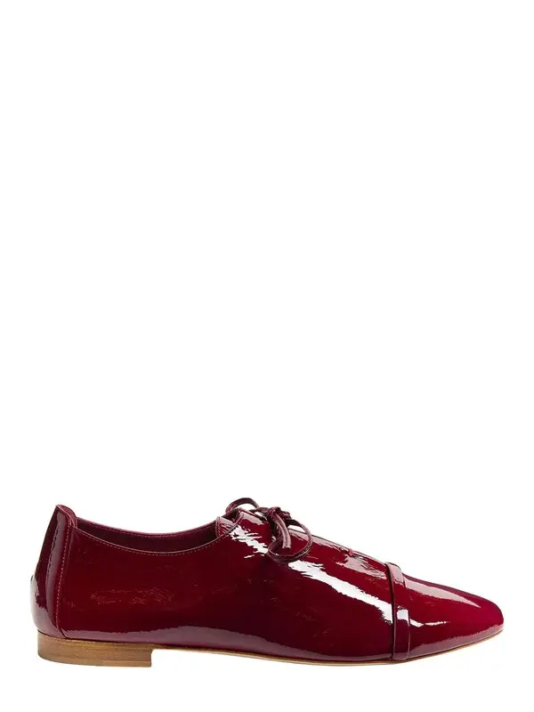 MALONE SOULIERS Patent Leather Jean Lace-up Flats - Burgundy