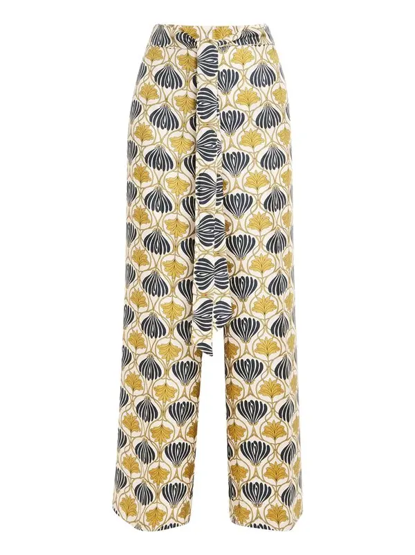 Max Mara Silk Printed Wide-leg Trousers - Yellow