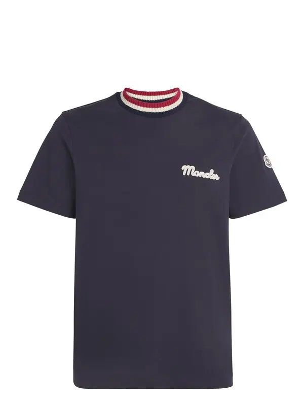 Moncler Cotton Logo Embroidered T-shirt - Navy