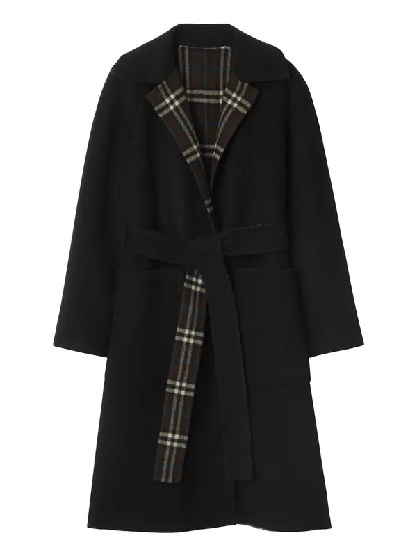 Burberry Wool Reversible Hooded Wrap Coat - Black