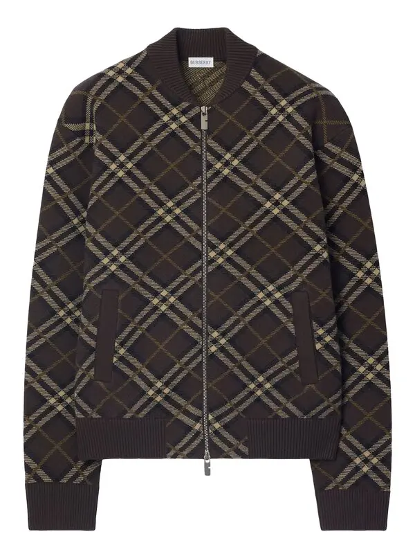 Burberry Wool-blend Check Bomber Jacket - Brown