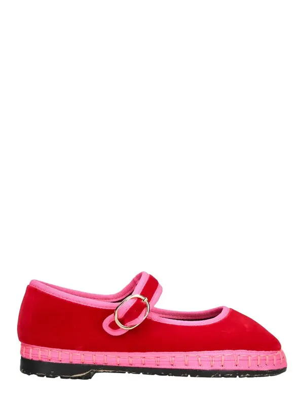 FLABELUS Velvet Aurelie Mary Jane Flats - Red