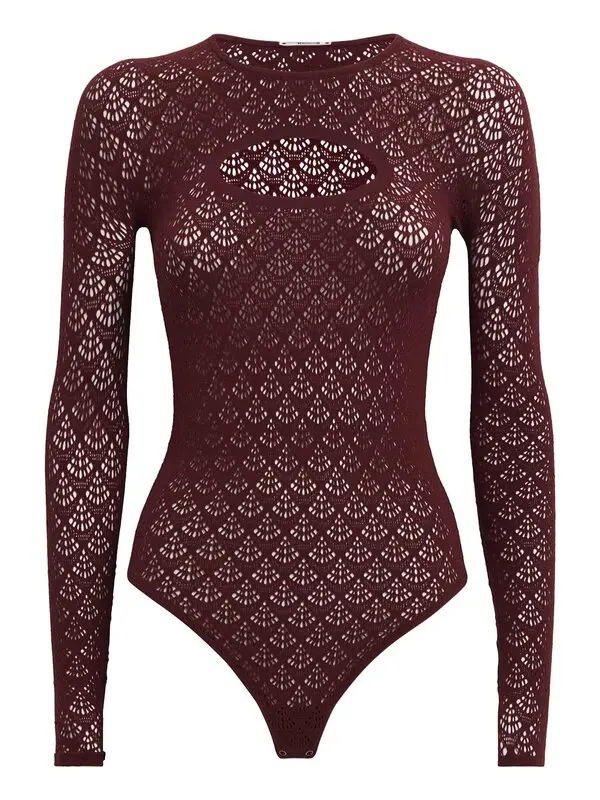 Wolford Mermaid Net Thong Bodysuit - Burgundy