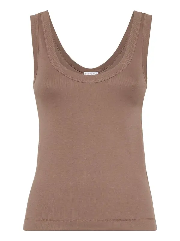 Brunello Cucinelli Stretch-cotton Ribbed Tank Top - Brown