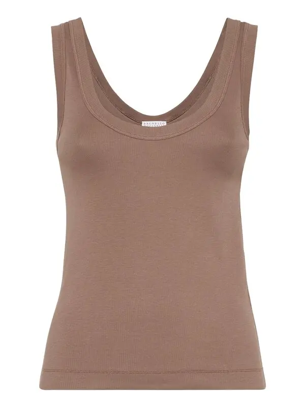 Brunello Cucinelli Stretch-cotton Ribbed Tank Top - Brown