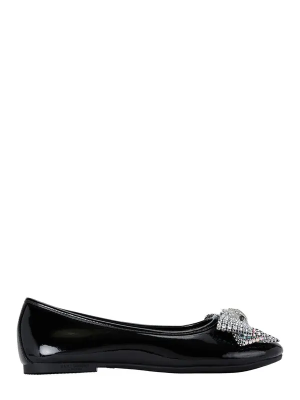 Kurt Geiger Patent Leather Mini Eagle Bow Ballet Flats - Black
