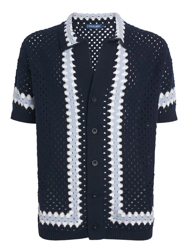 Frescobol Carioca Cotton Crochet Marques Cardigan - Navy