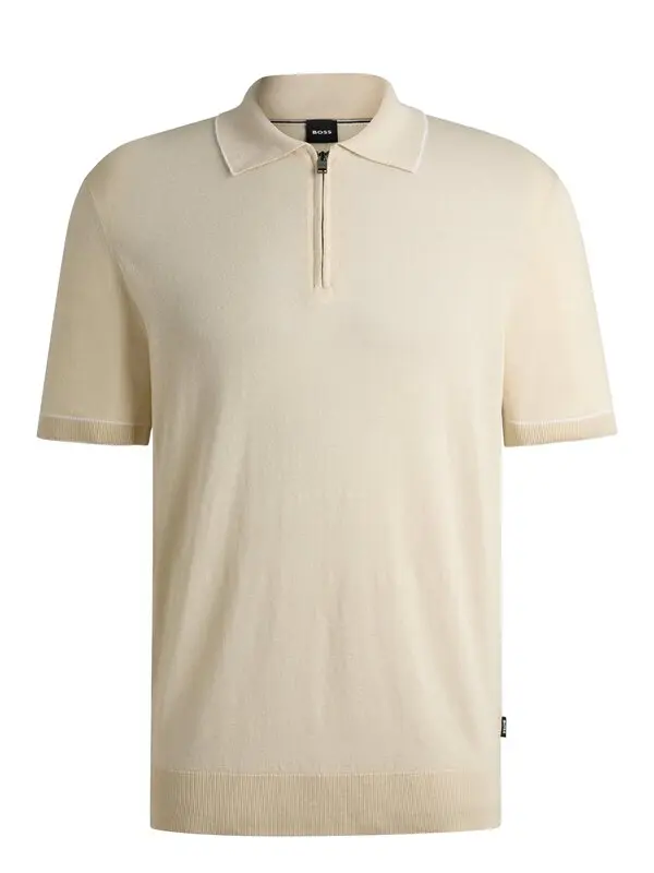 BOSS Linen-blend Zip Polo Shirt - White