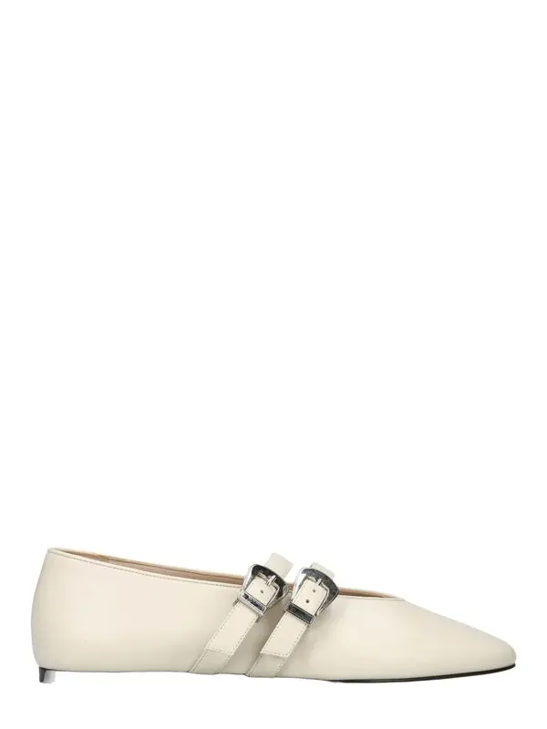 Le Monde Beryl Leather Buckle Claudia Ballet Flats - White