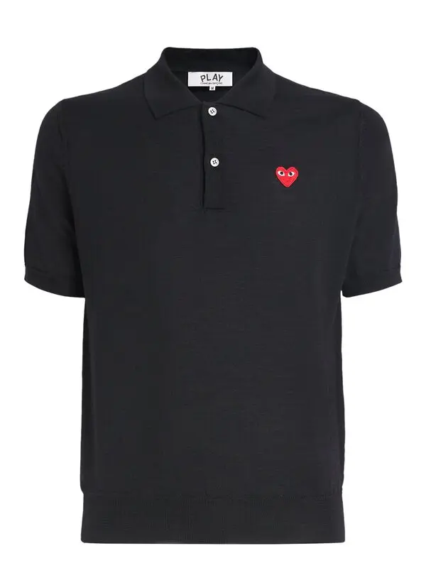 Play Comme Des Garcon Wool Heart Logo Polo Shirt - Black