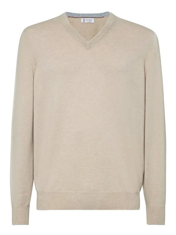 Brunello Cucinelli Cashmere V-neck Sweater - Beige