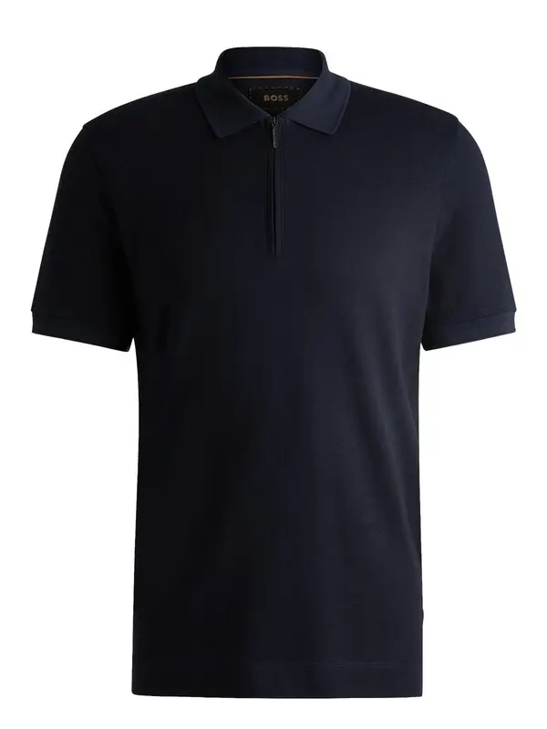 BOSS Cotton-cashmere Zip-up Polo Shirt - Blue