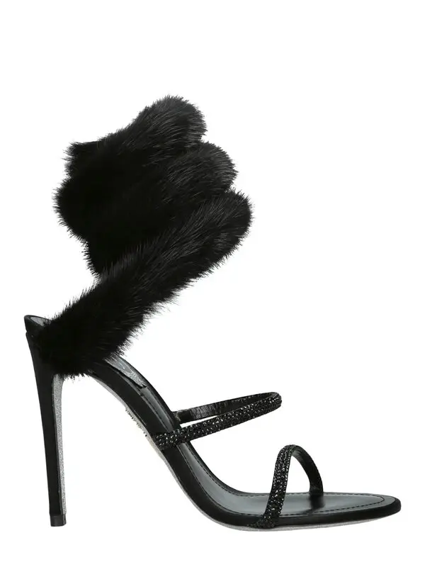Rene Caovilla Fur-trim Cleo Sandals 105 - Black