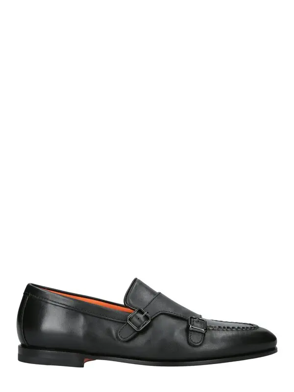 Santoni Leather Carlos Double-strap Monk Shoes - Black
