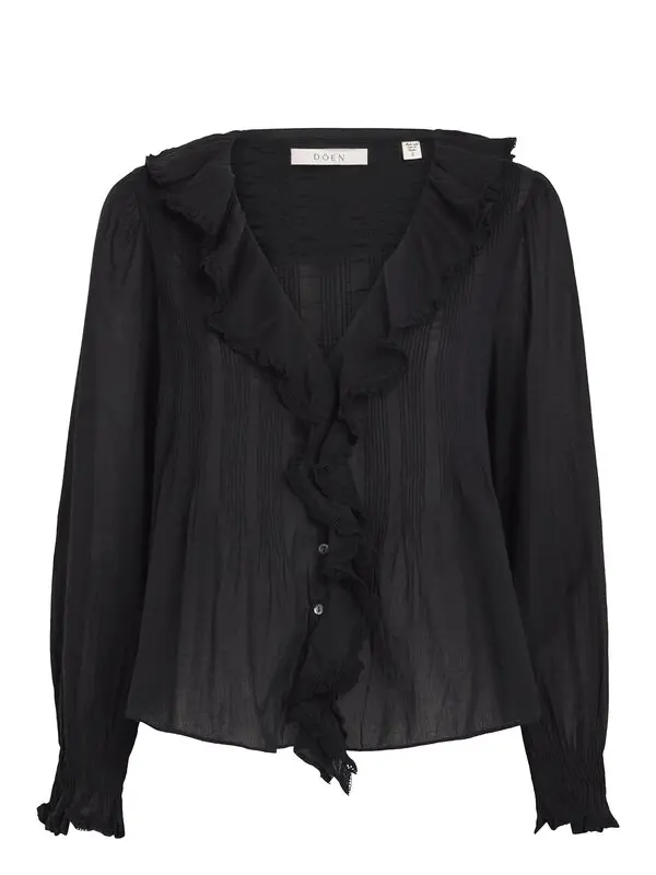 DÔEN Ruffled Hardy Blouse - Black