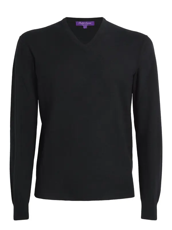 Ralph Lauren Purple Label Cashmere V-neck Sweater - Black