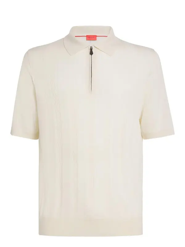 Isaia Wool-silk-cashmere Knit Polo Shirt - White