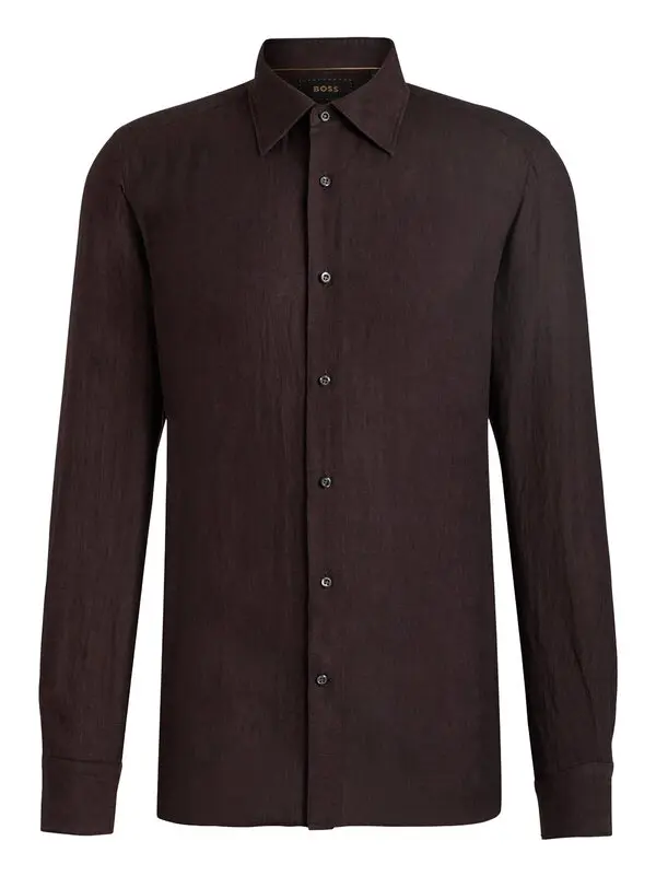 BOSS Linen Slim Shirt - Brown