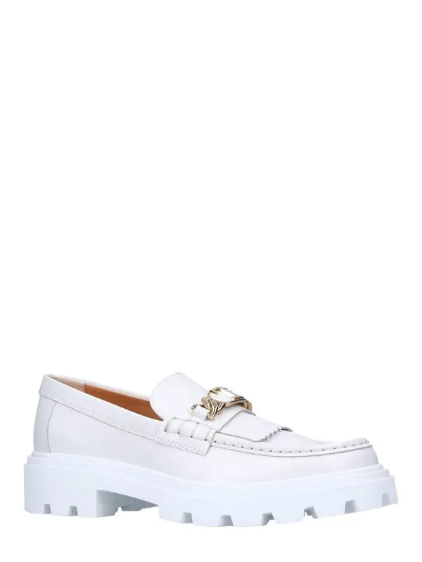 TOD'S Leather Gomma Frangia Loafers - White