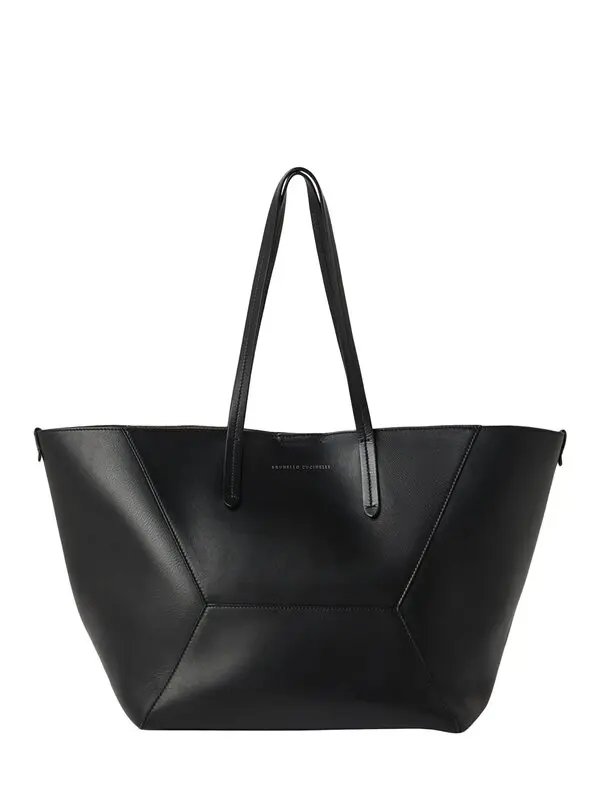 Brunello Cucinelli Calfskin Bc Duo Tote Bag - Black