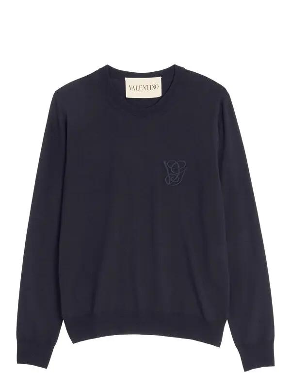 Valentino Garavani Virgin Wool Monogram Sweater - Blue