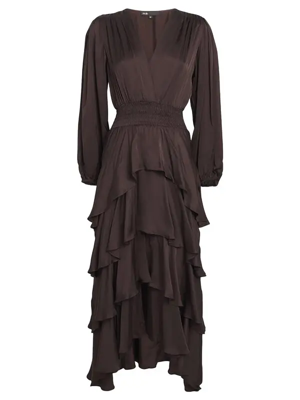 Maje Ruffled Midi Dress - Brown