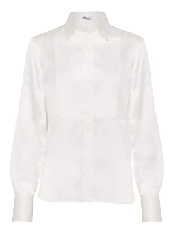 Brunello Cucinelli Stretch-silk Satin Shirt - White