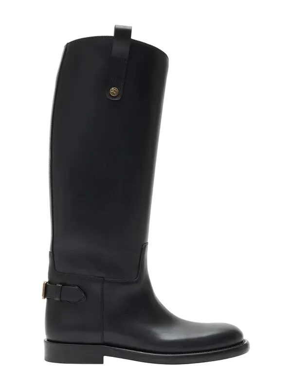 Burberry Calf Leather Cavalier Knee-high Boots - Black