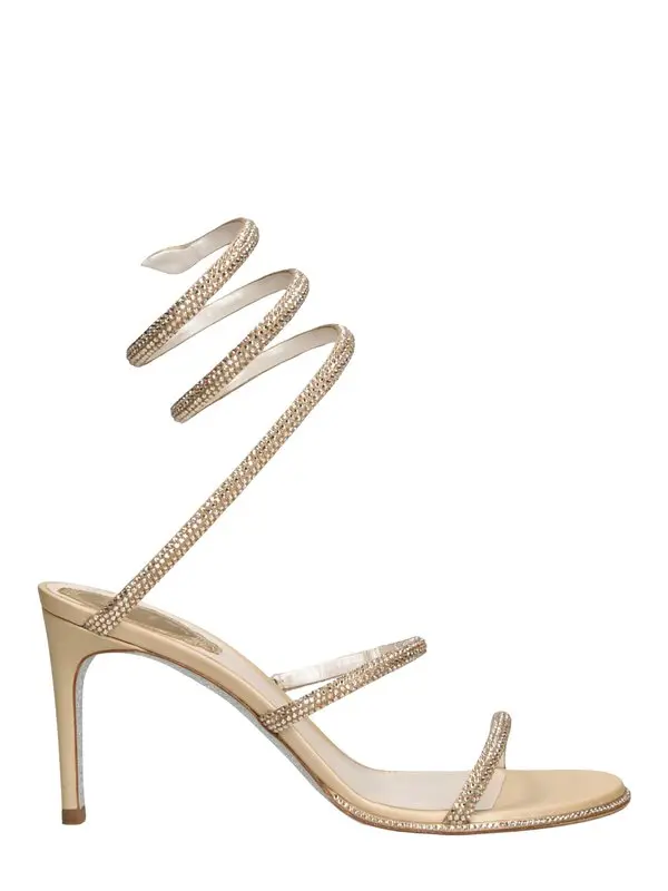 Rene Caovilla Satin Cleo Sandals With Embellishments - Beige