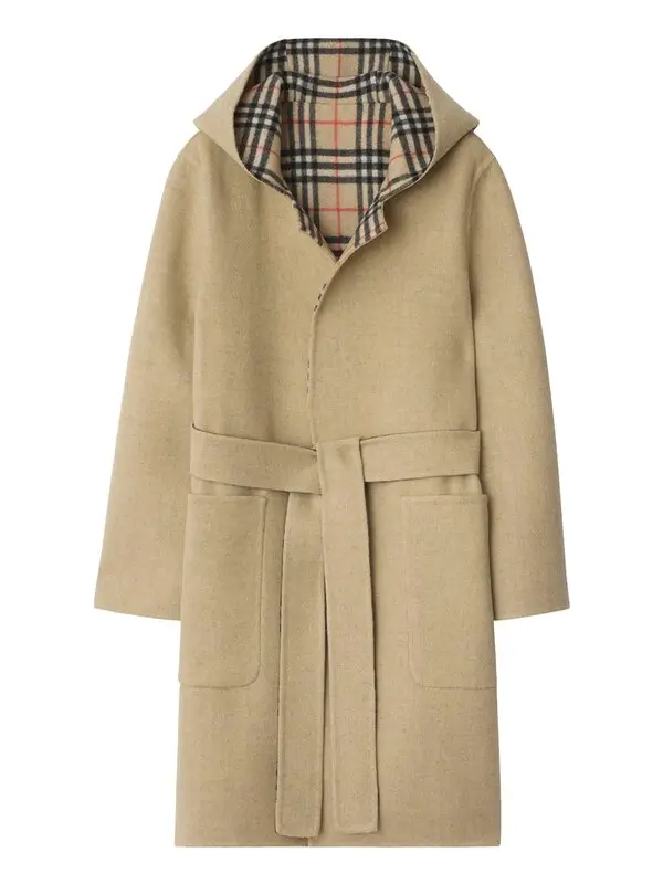 Burberry Wool Reversible Hooded Wrap Coat - Beige