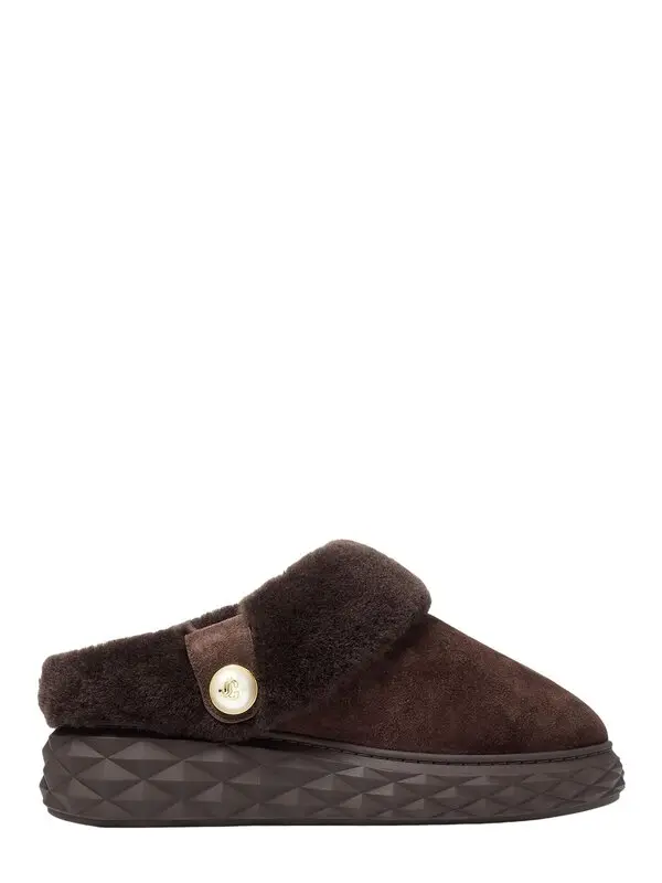 JIMMY CHOO Diamond Maxi Suede-shearling Mules - Brown