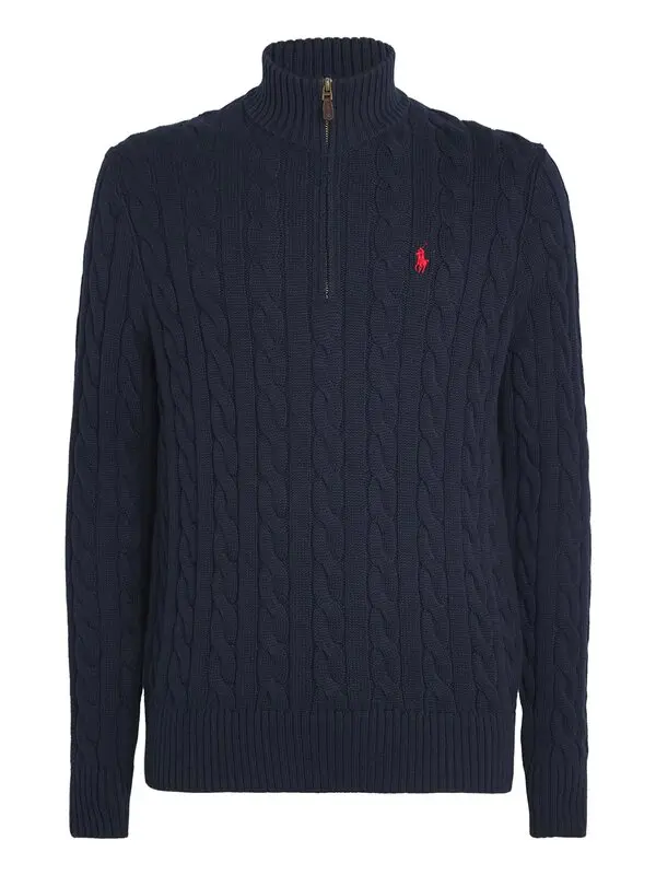 Polo Ralph Lauren Cotton Cable Knit Quarter Zip Sweater - Blue
