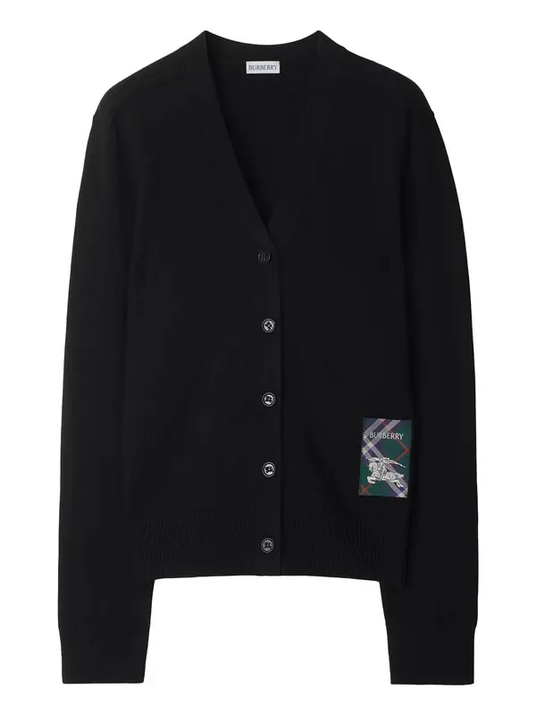 Burberry Wool Cardigan With Logo Label - Black