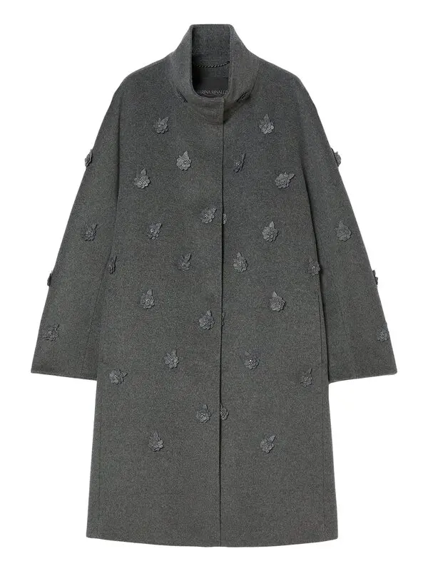 Marina Rinaldi Virgin Wool Embellished Coat - Grey
