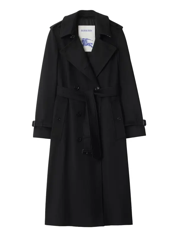 Burberry Cashmere Long Kensington Heritage Trench Coat - Black