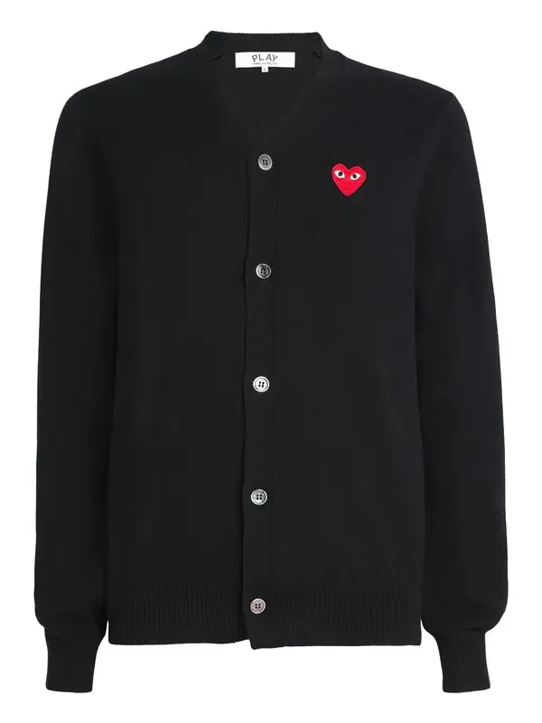 Play Comme Des Garcon Wool Heart Cardigan - Black