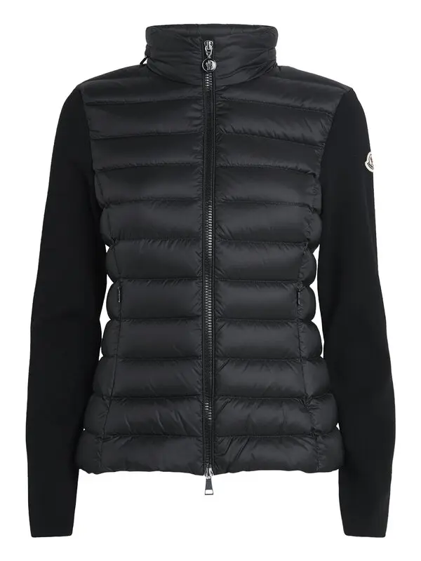 Moncler Down And Wool-trimmed Panelled Cardigan - Black