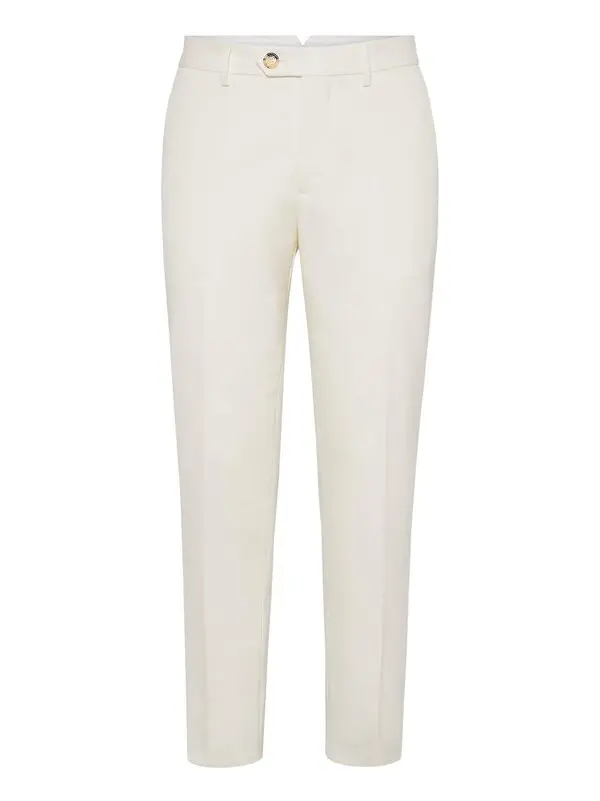 Brunello Cucinelli Cotton-virgin Wool Gabardine Trousers - White