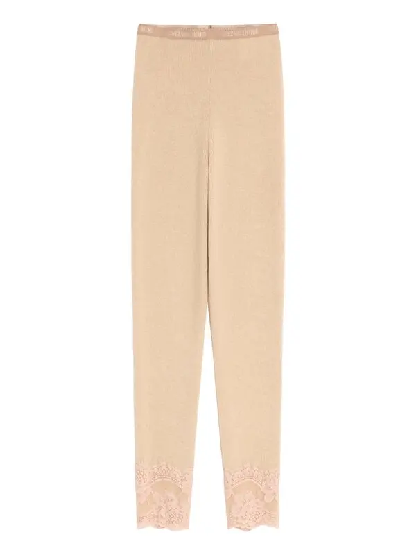 Valentino Garavani Cashmere Leggings With Floral Lace Hem - Nude