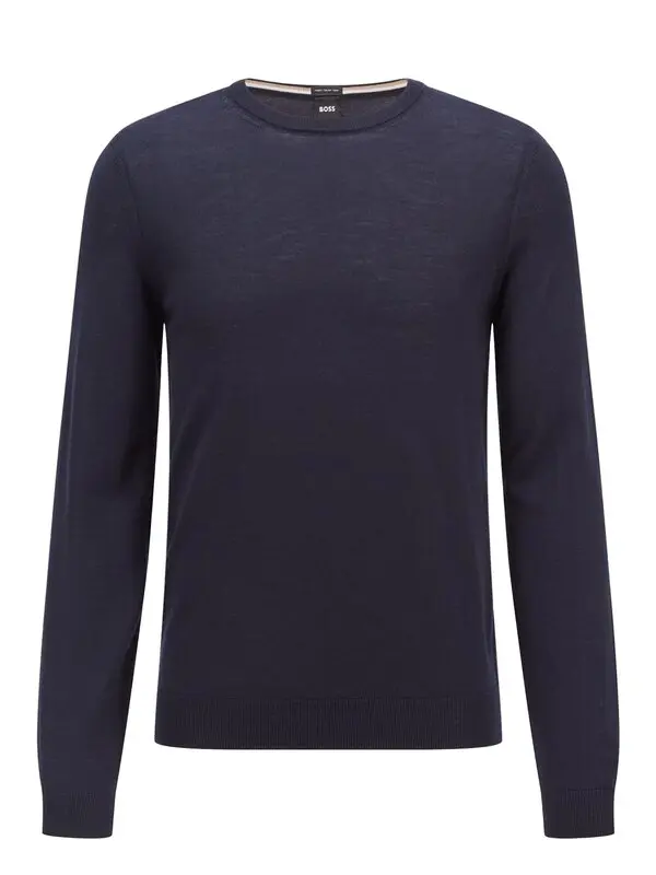 BOSS Virgin Wool Crew-neck Sweater - Blue