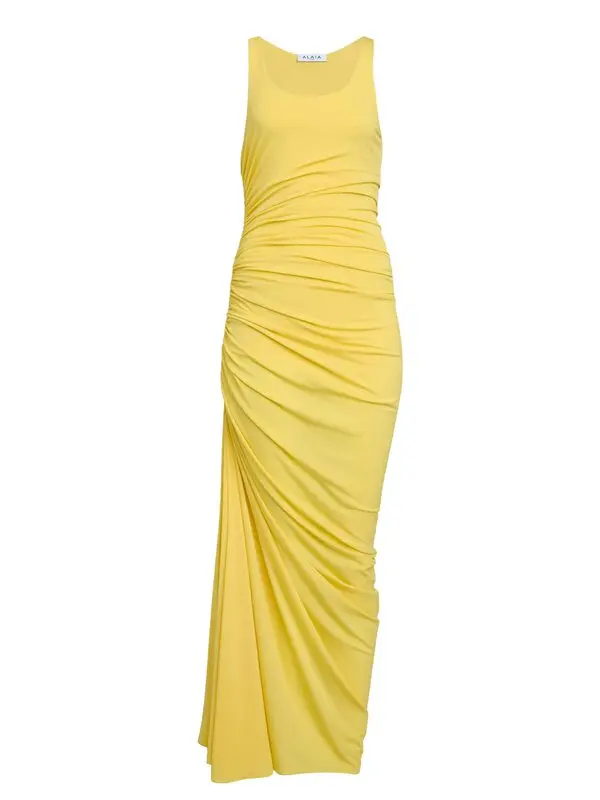 Alaïa Asymmetric Gathered Maxi Dress - Yellow