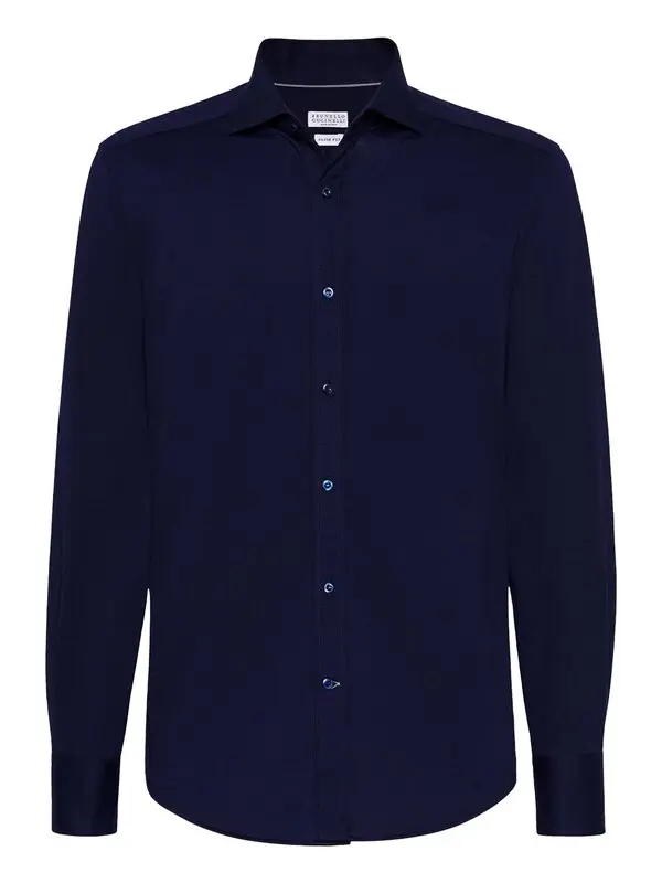 Brunello Cucinelli Cotton Piqué Shirt - Blue